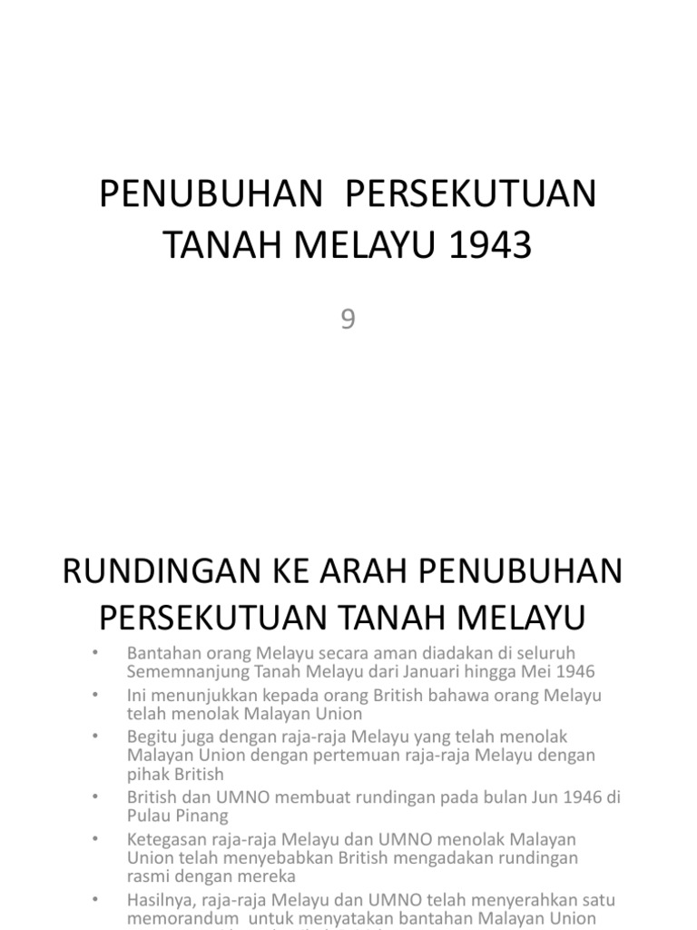 Penubuhan Persekutuan Tanah Melayu 1943 | PDF