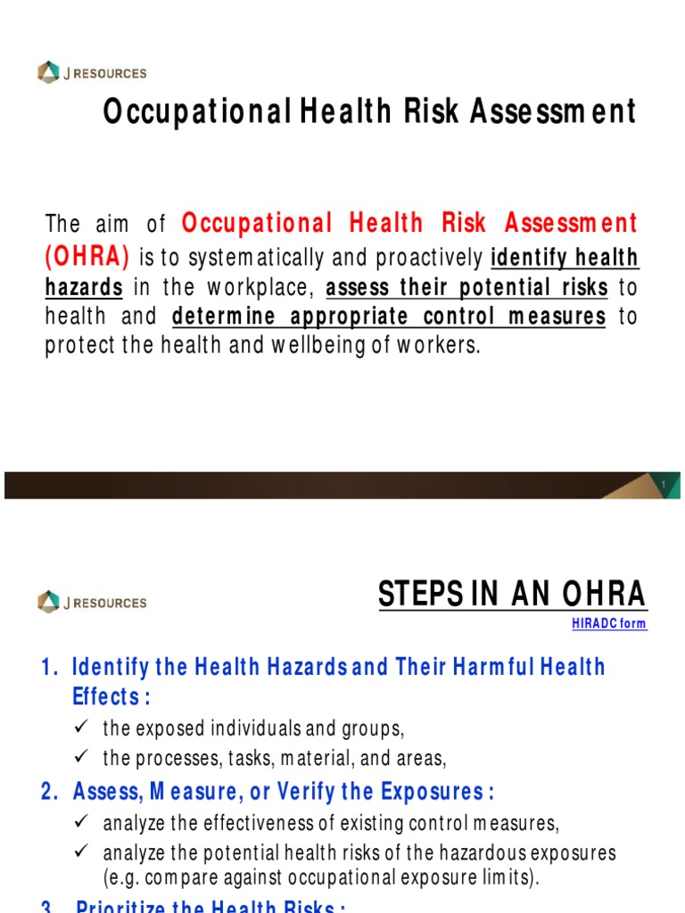 Occupational Health Risk Assessment | PDF | Occupational Safety And Health | Risk Assessment