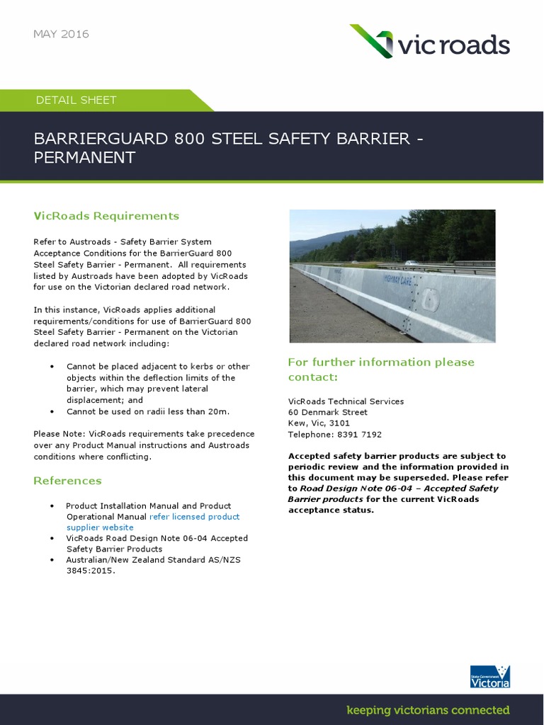 Detail Sheet BarrierGuard 800 Steel Safety Barrier Permanent | PDF | Road | Road Surface