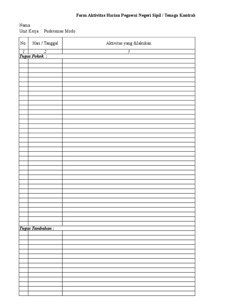 Form Aktivitas Harian | PDF