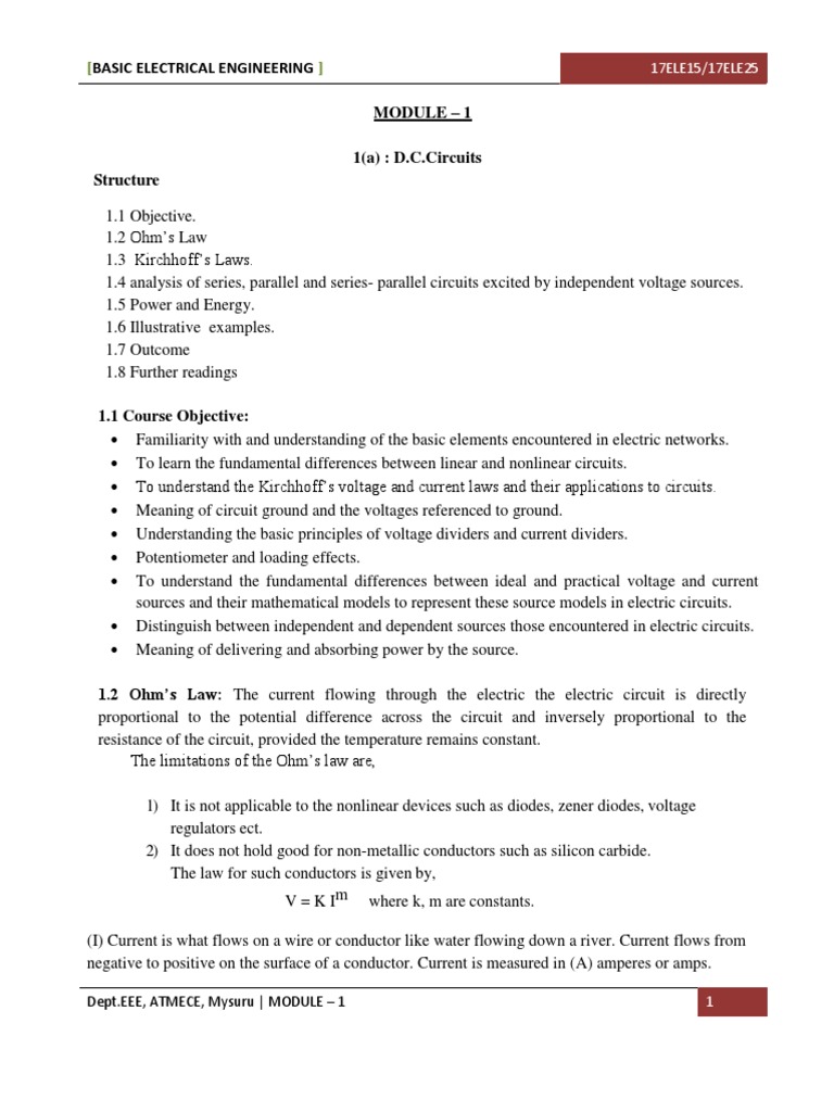 Module 1 - BEE - DC Circuits & Electromagnetic Induction | PDF ...