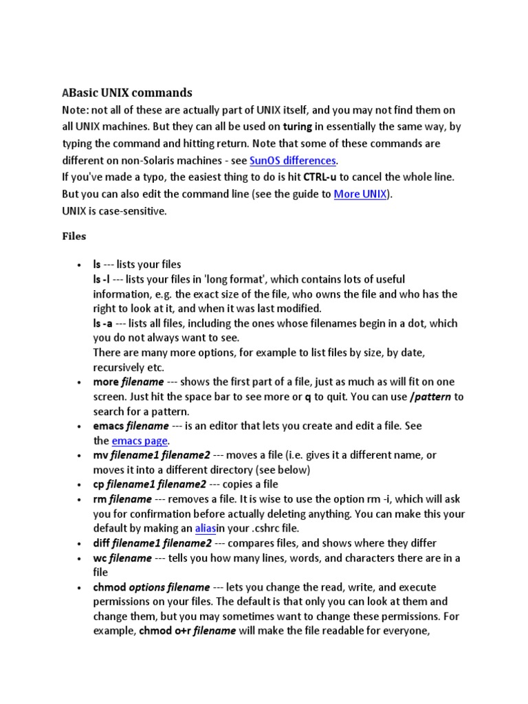 Basic Unix Commands: Sunos Differences More Unix | PDF | Filename | Computer File
