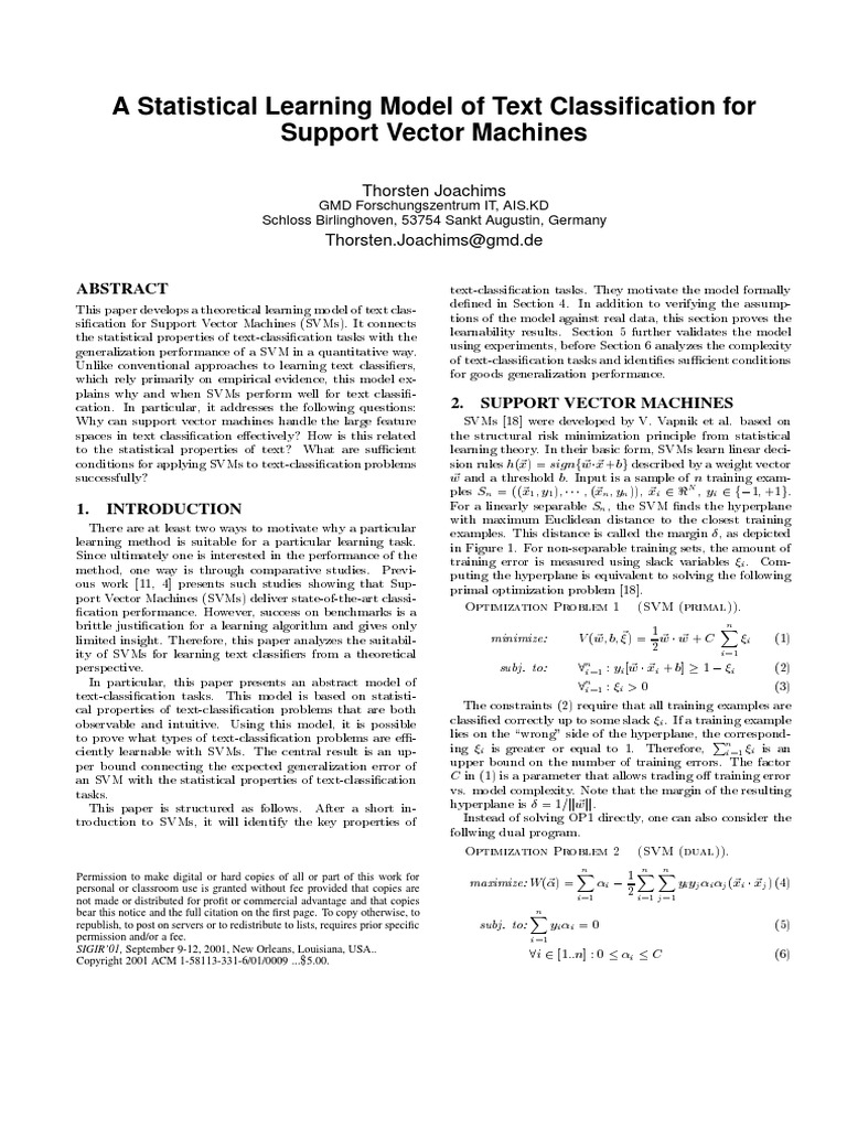 Text Categorization With SVM | PDF