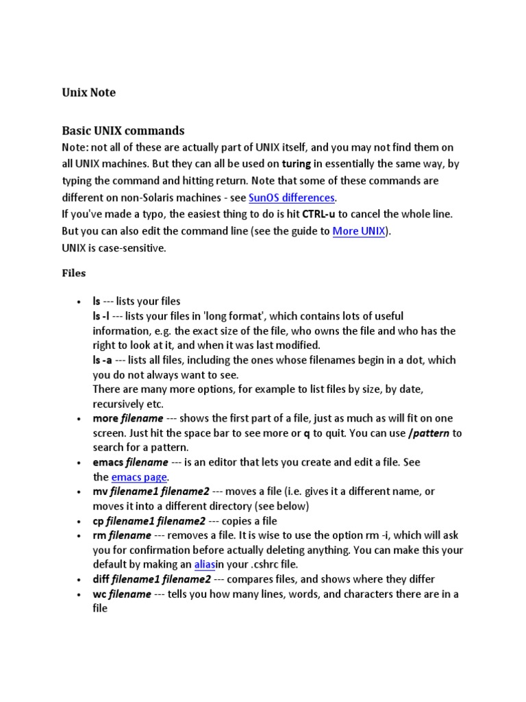 Unix Note Basic Unix Commands: Sunos Differences More Unix | PDF | Filename | Computer File
