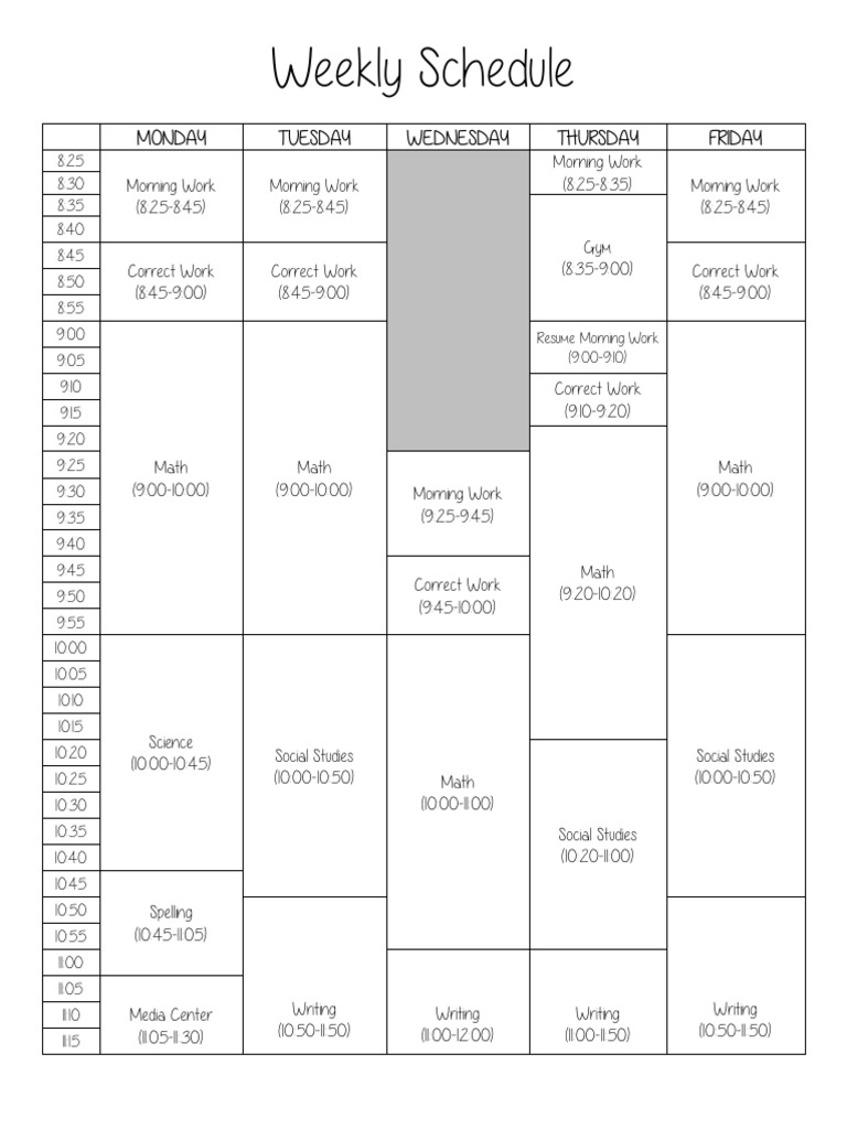 Weekly Schedule Smith Pdf