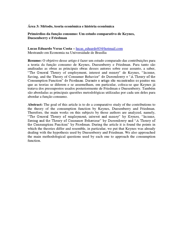 Contribuições de Keynes à Função Consumo | PDF | John Maynard Keynes ...