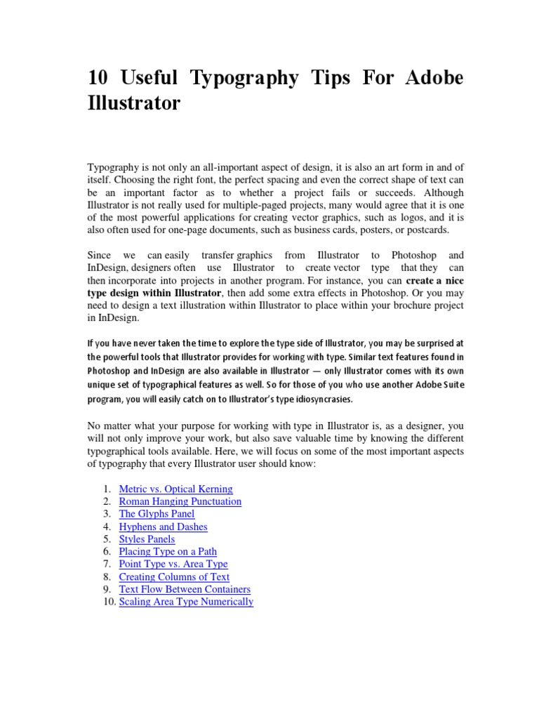 10 Useful Typography Tips For Adobe Illustrator | PDF | Adobe ...