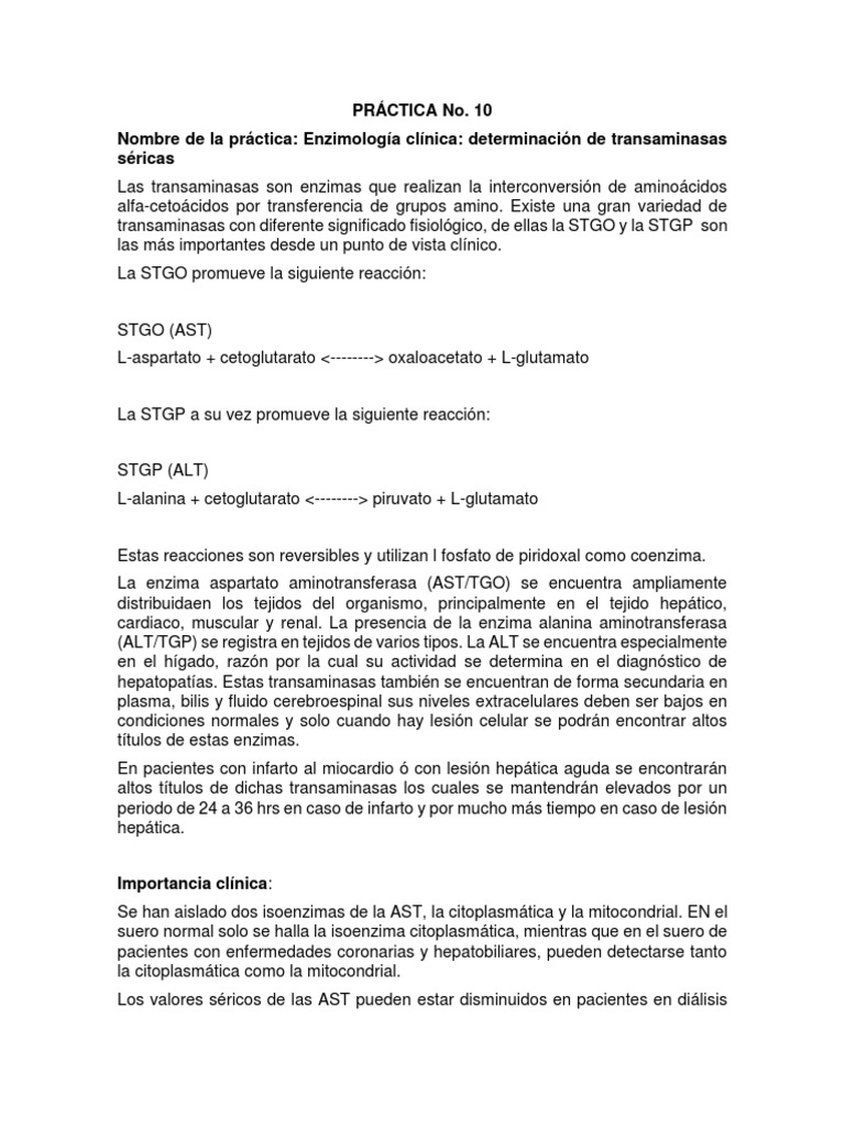Determinación de AST y ALT Séricas | PDF | Transaminasa | Hígado