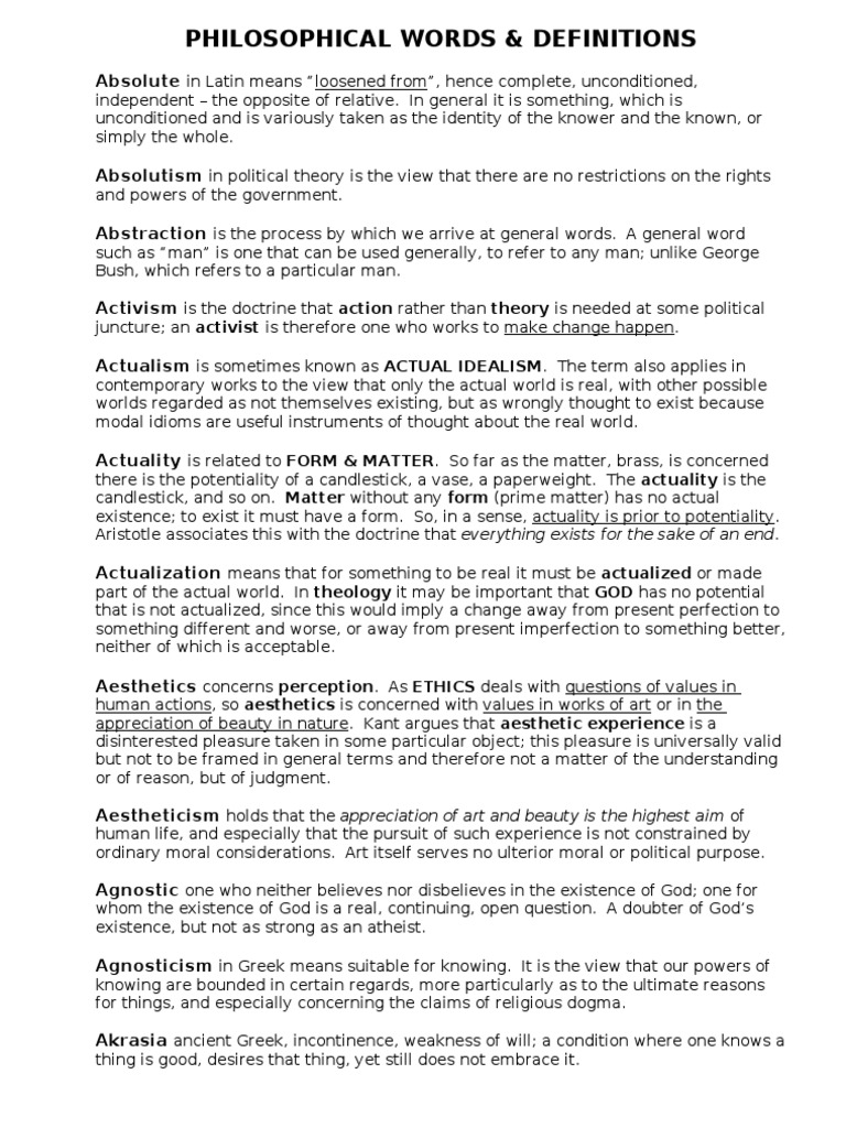 Philosophical Words & Definitions: Absolute | PDF | Reason | Epistemology