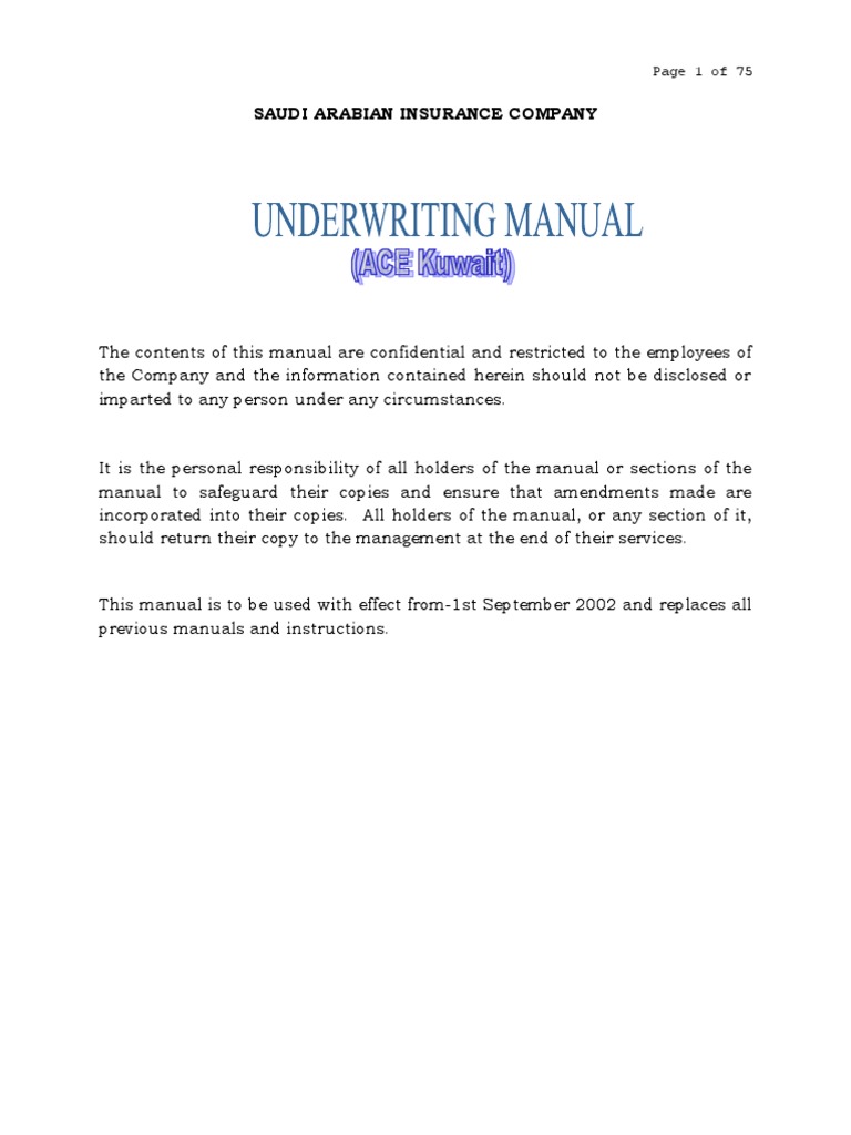 Underwriting Manual | PDF | Deductible | Insurance
