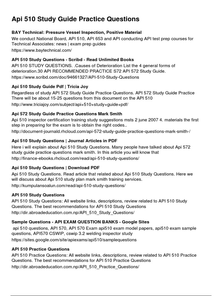 Api 510 Study Guide Practice Questions PDF | PDF | Application ...
