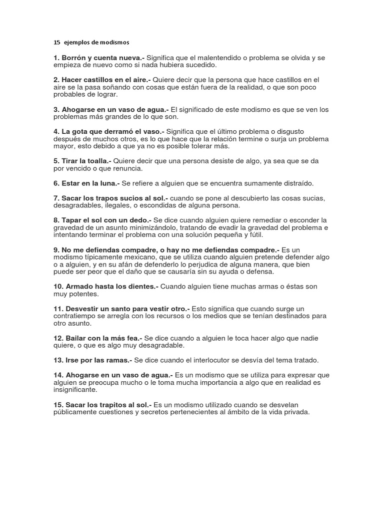 Hoja De Trabajo Para Practicar Modismos Hojas De Trabajo De Modismos