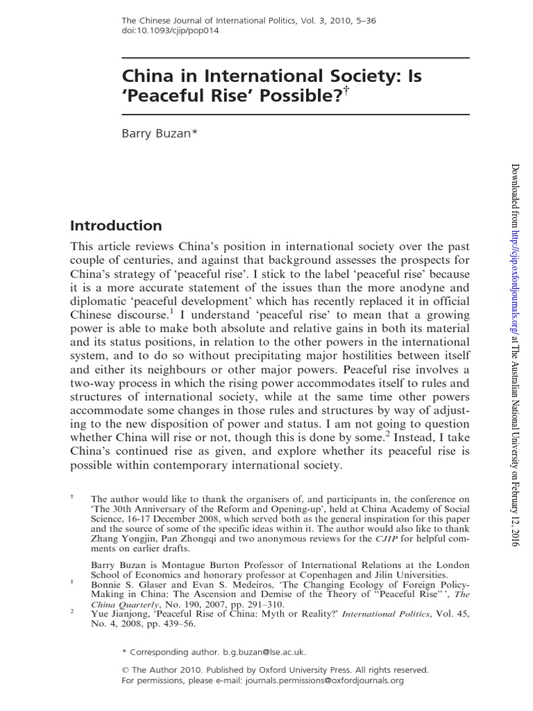 China in International Society - Is Peaceful Rise' Possible - Buzan ...
