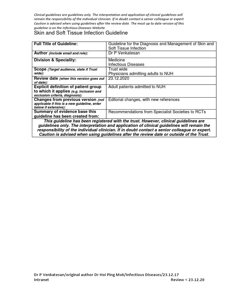 Skin and Soft Tissue Infection Guideline | PDF | Infection ...