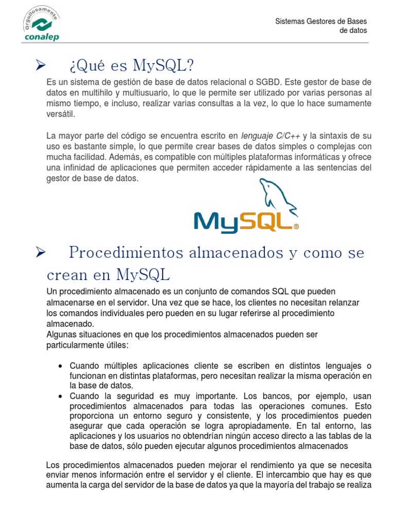 Procedimientos Almacenados MySQL | PDF | Bases de datos | Servidor ...
