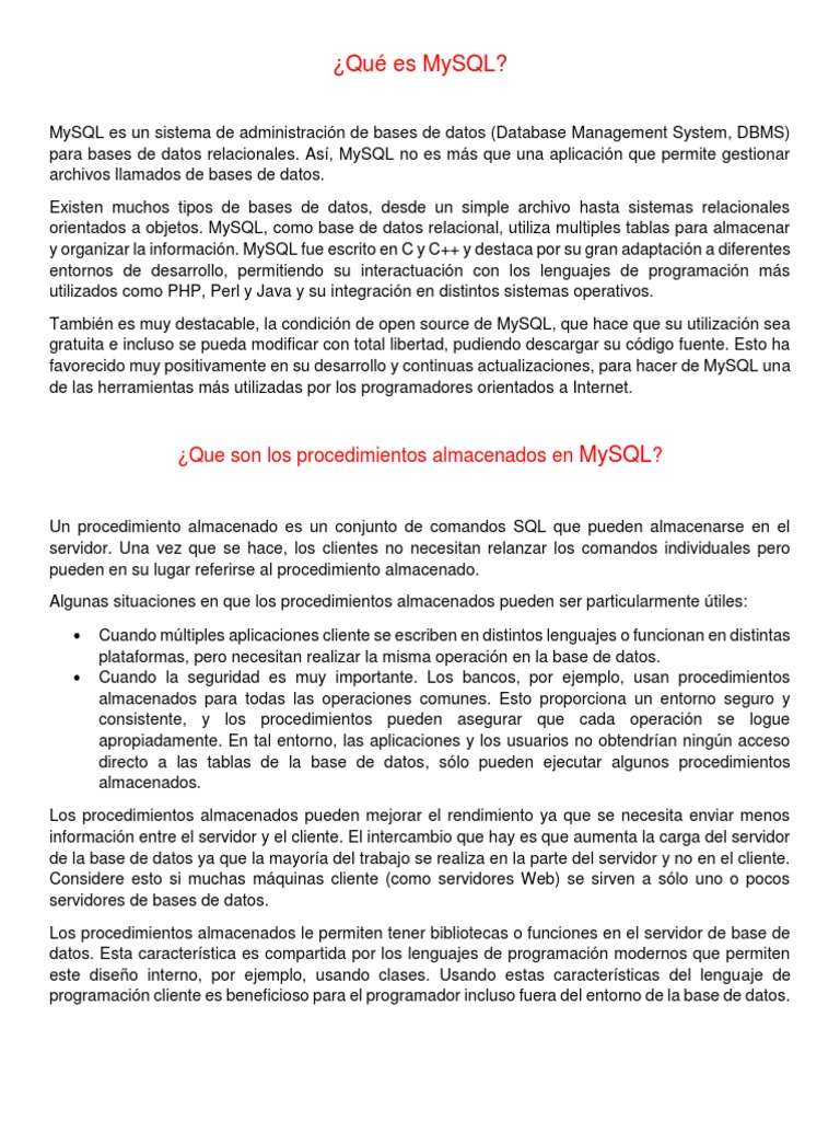 Introducción a MySQL y Procedimientos Almacenados | PDF | Mi sql | Bases de datos