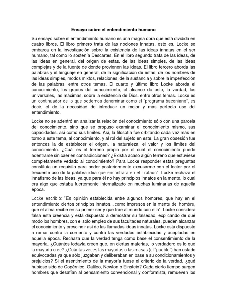 Ensayo Sobre El Entendimiento Humano | PDF | Existencia | Filosofía