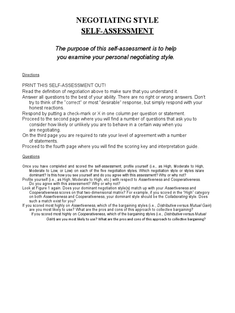 Negotiation Style Self-Assessment Guide | PDF | Bargaining | Negotiation