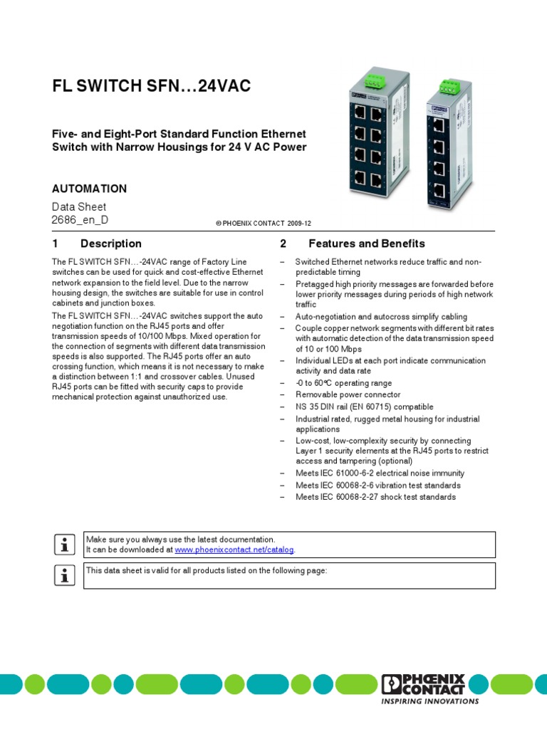 FL Switch SFN 24vac: Five-And Eight-Port Standard Function Ethernet ...