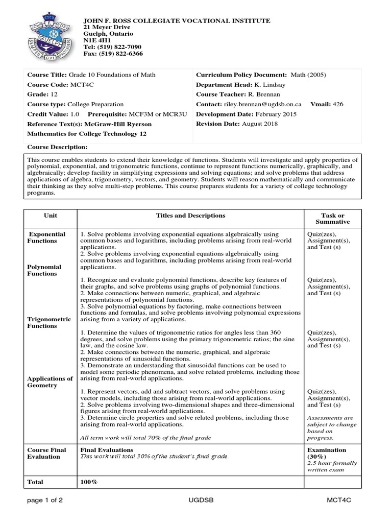 mct4c Course Outline | PDF | Trigonometric Functions | Educational ...