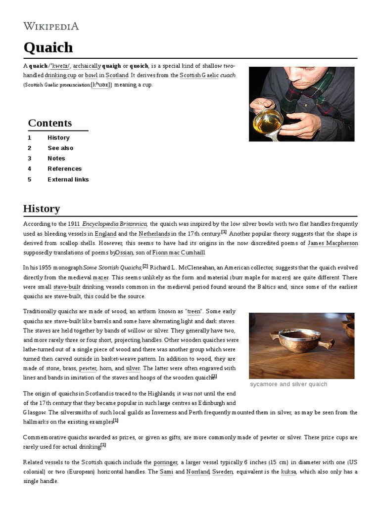 Quaich: 1 History 2 See Also 3 Notes 4 References 5 External Links ...