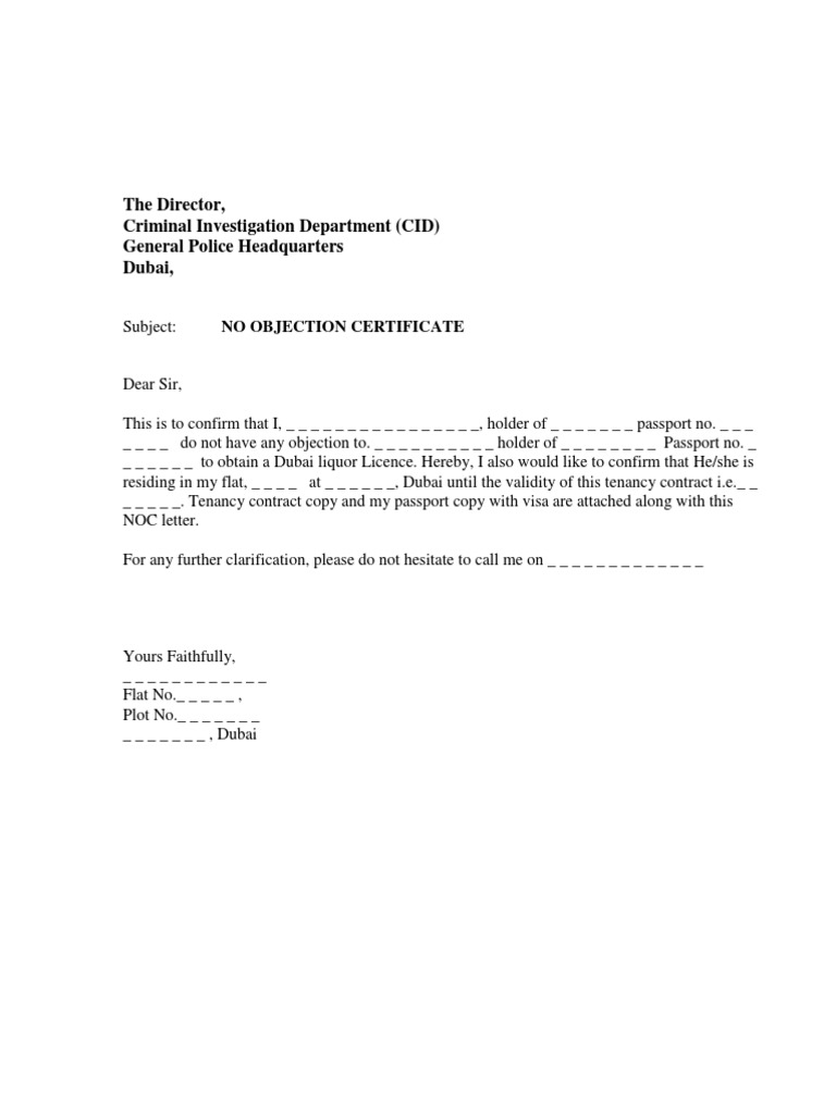 NOC Sample for Dubai Liquor License | PDF