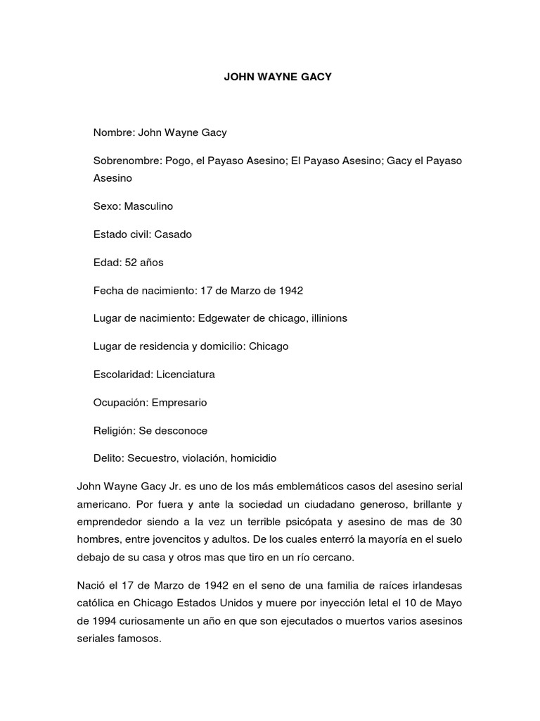 John Wayne Gacy | PDF | comportamiento abusivo | Sociedad