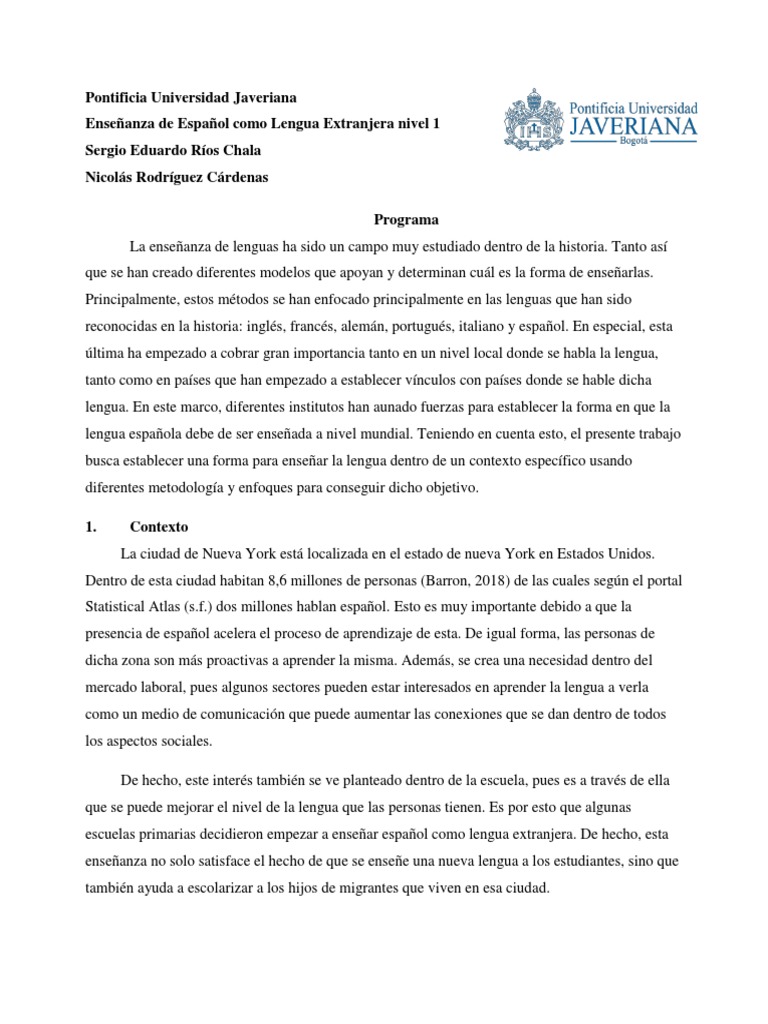 Diseño de Un Plan Curricular (EJEMPLO) | PDF | Lengua española ...