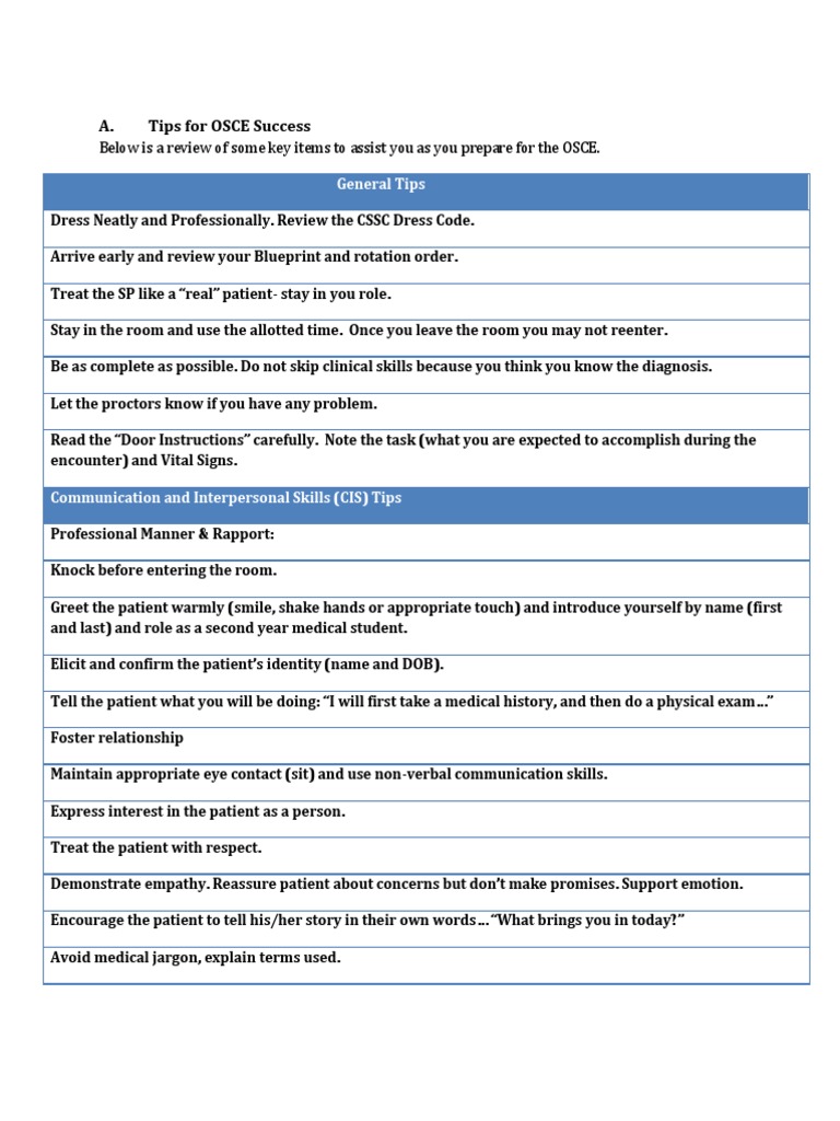 Tips For OSCE Success | PDF | Physical Examination | Empathy