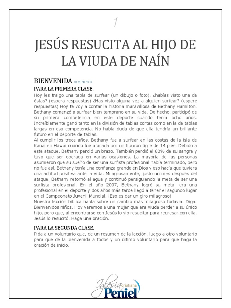 Lección 3 - Jesús Resucita La Hijo de La Viuda de Naín | PDF | Jesús ...