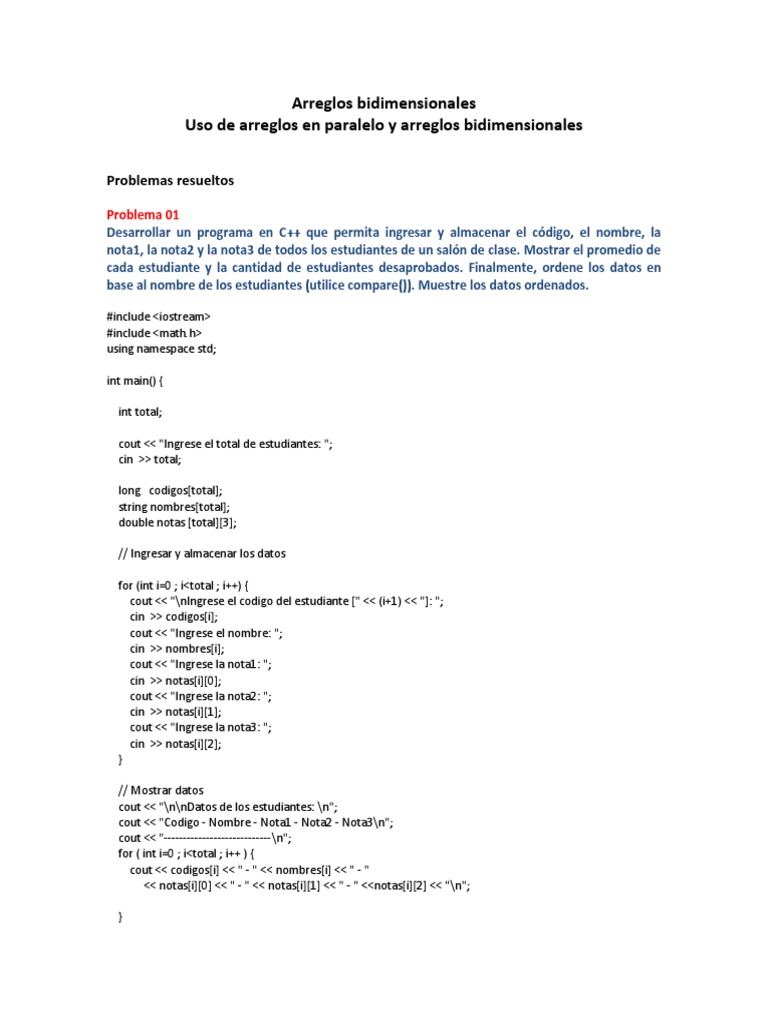 Arreglos Bidimensionales Problemas Resueltos | PDF | C ++ | Notación