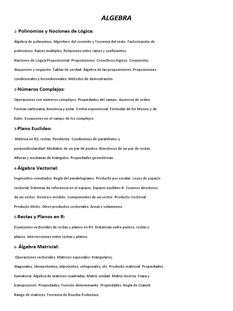Temas de Algebra | PDF | Matriz (Matemáticas) | Vector Euclidiano