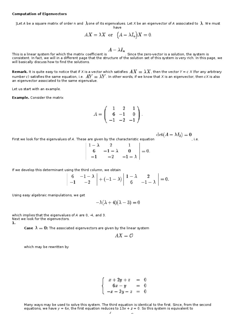 Eigen Values And Eigen Vectors Pdf Eigenvalues And Eigenvectors System Of Linear Equations