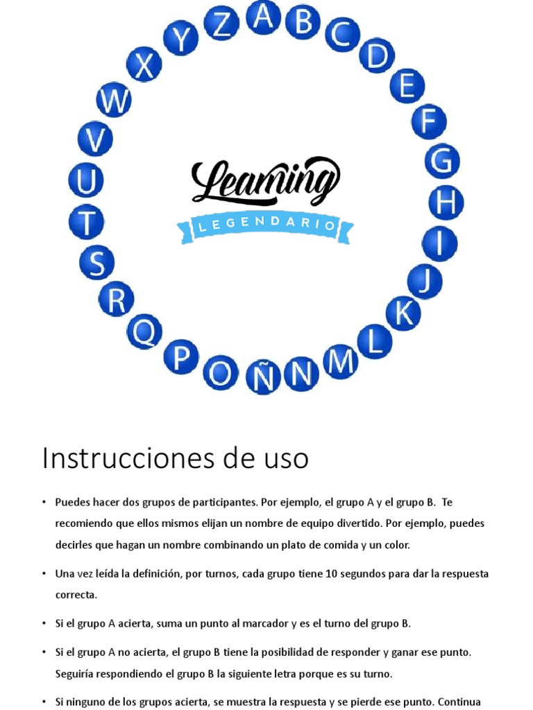 LearningLegendario Plantilla Juego Pasapalabra | PDF | Ocio | Enseñanza ...