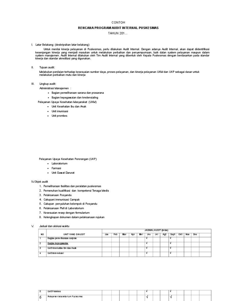 Contoh Rencana Audit Internal Puskesmas | PDF