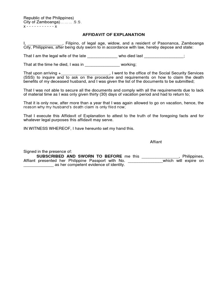 Affidavit of Explanation (SSS) | PDF | Affidavit | Legal Communication