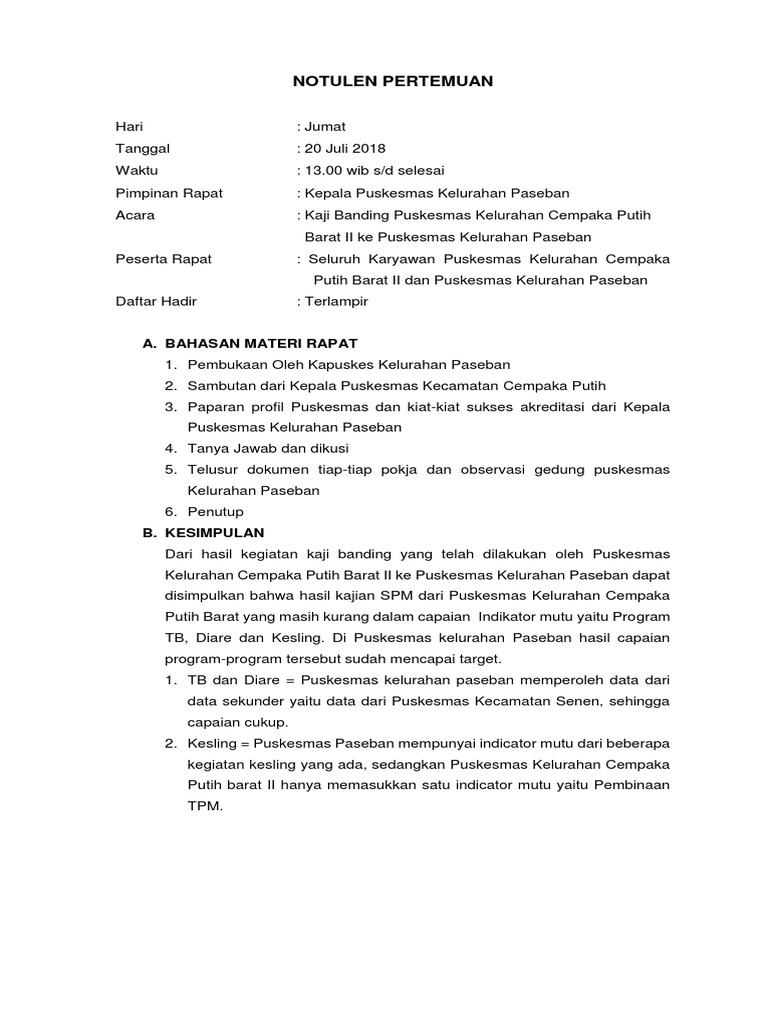 Kaji Banding Puskesmas Paseban | PDF