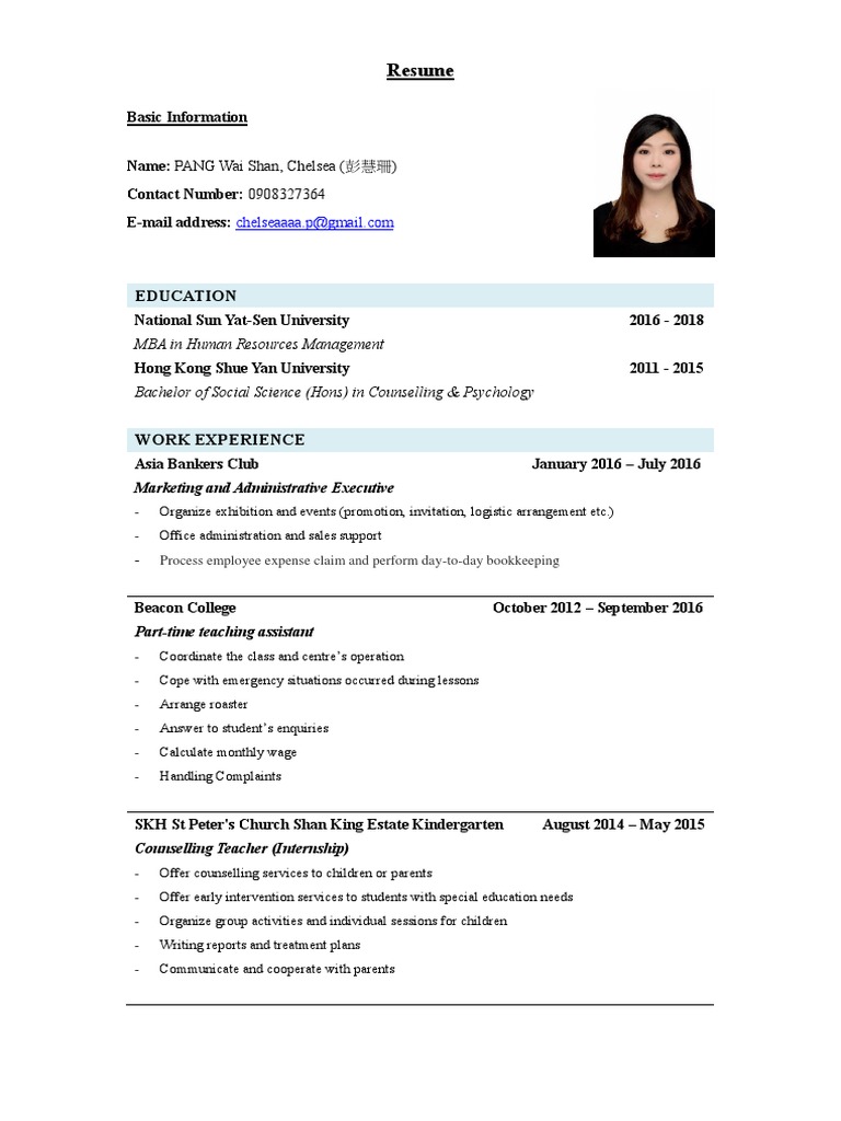 Resume: Education | PDF | Behavior Modification | Further Education