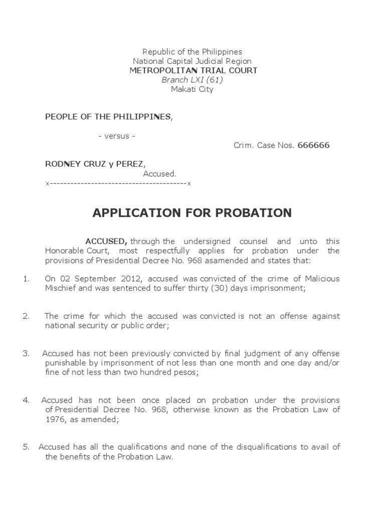 Probation Application for Rodney Cruz | PDF | Probation | Crime & Violence