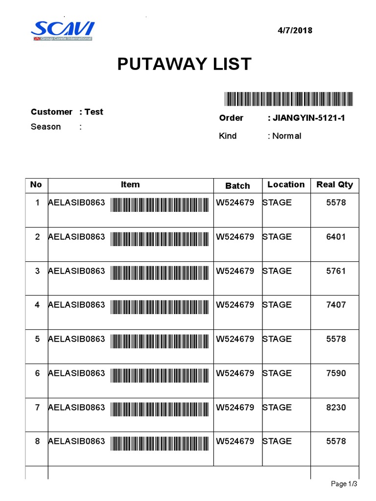 JIANGYIN-5121-1 : Putaway List | PDF | Business