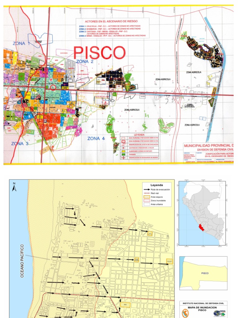 Mapa de Evacuacion Pisco, Rutas de Evacuacion | PDF