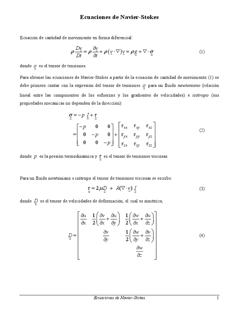 Ecuaciones de Navier-Stokes | Fluido | Ecuaciones de Navier-Stokes