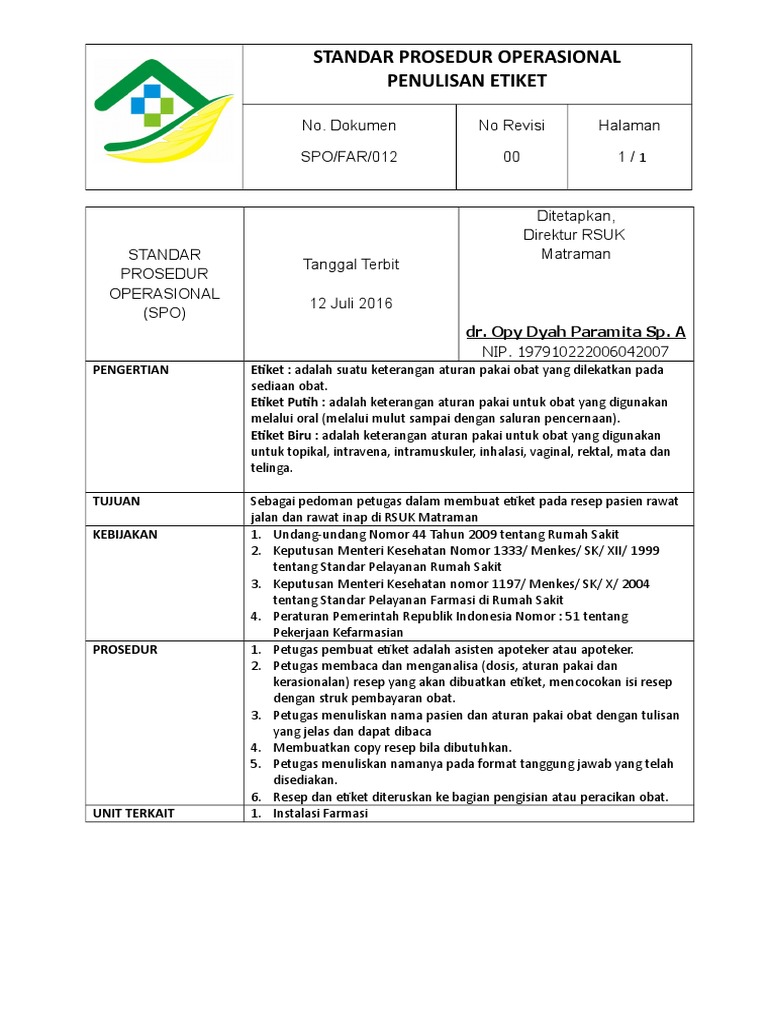 Sop Penerimaan Barang Dari Distributor (PBF) Ke Gudang Farmasi | PDF