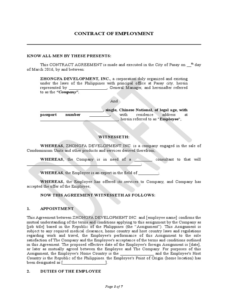 Contract of Employment For Expat | PDF | Employment | Vacation