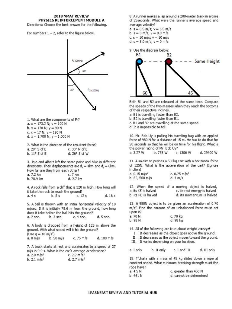 NMAT Physics Review and Practice Test | PDF | Collision | Force