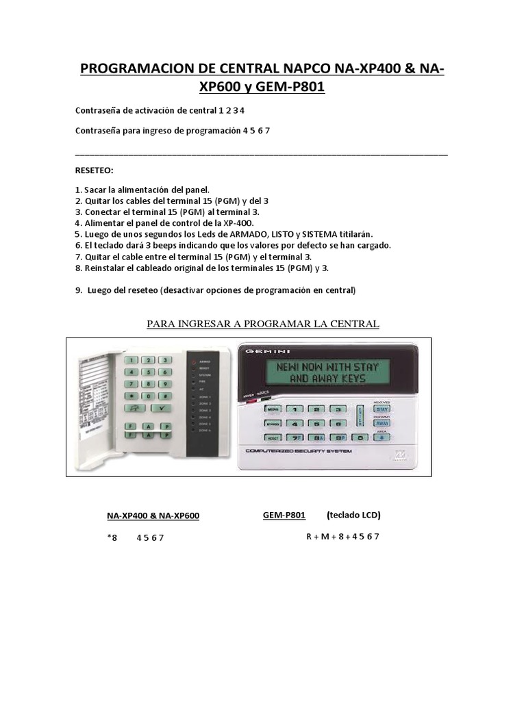 Manual de Configuracion Panel Napco Xp400, 600 y Gem-p801 | Informática ...