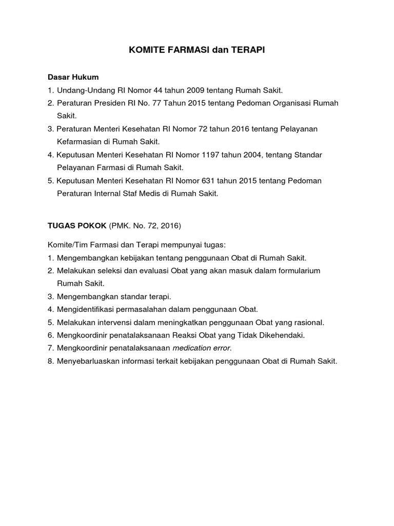 Komite Farmasi Dan Terapi | PDF | Pengembangan Diri