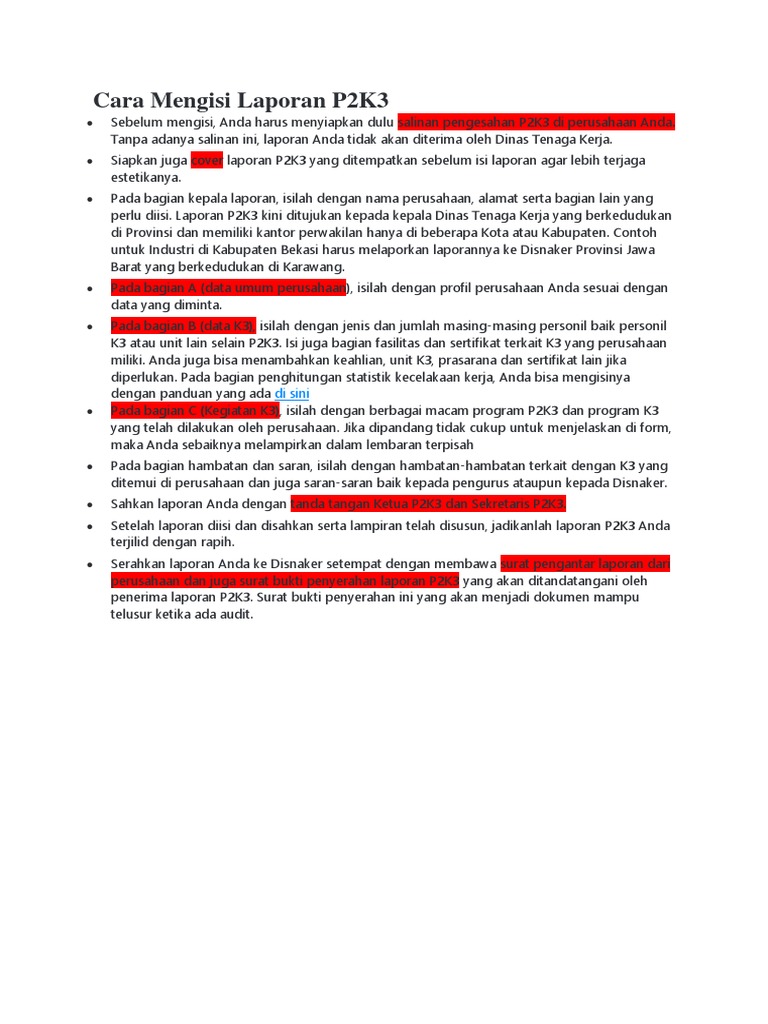 Cara Mengisi Laporan P2K3 | PDF