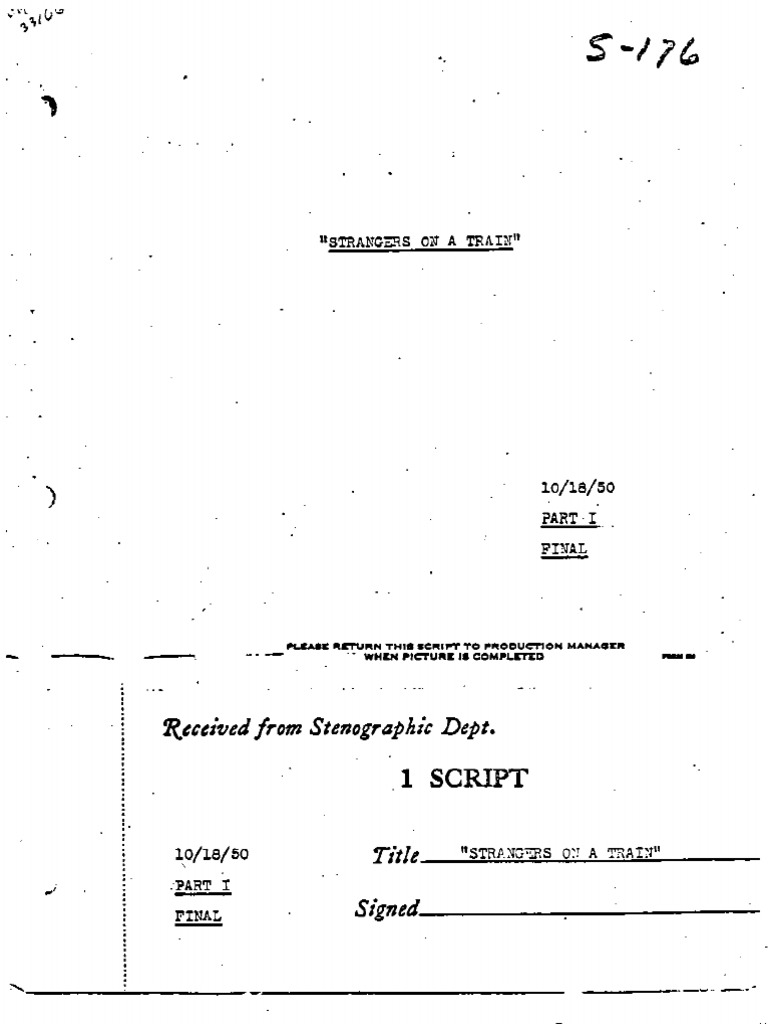 CHANDLER, Raymond. Strangers On A Train (Script) | PDF