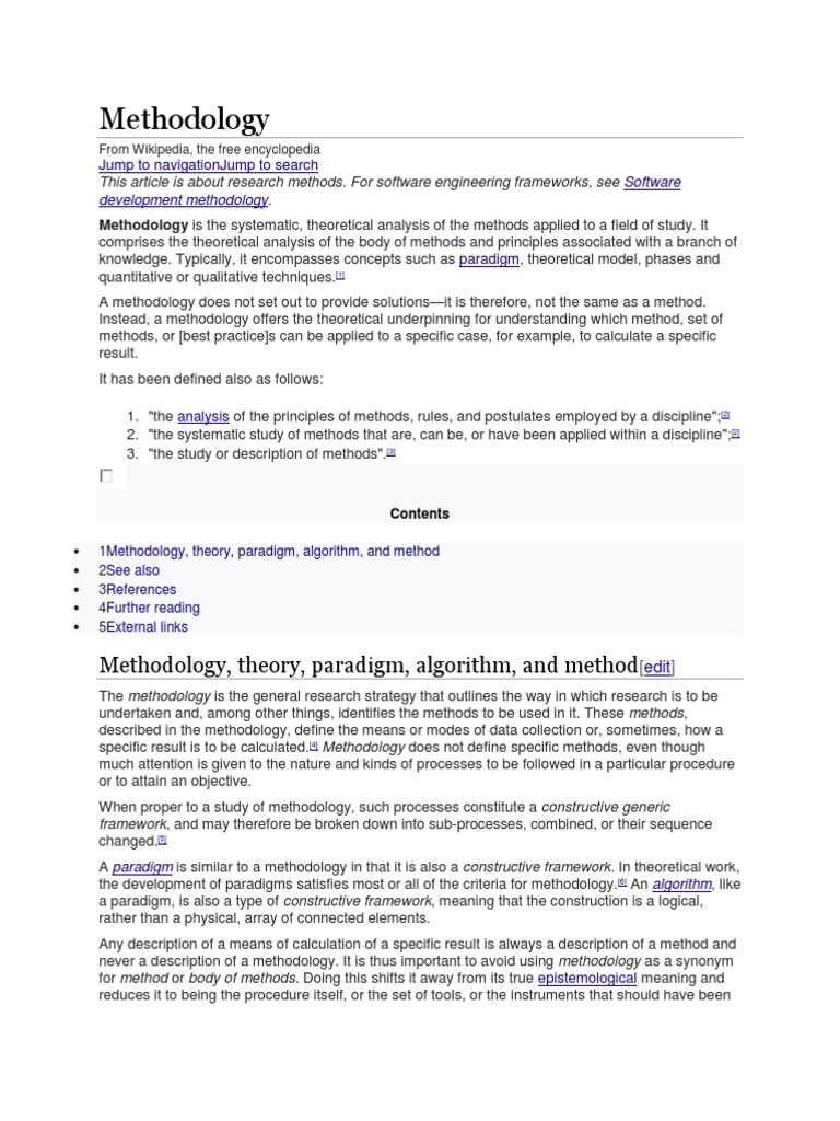 Methodology: Methodology, Theory, Paradigm, Algorithm, and Method | PDF ...